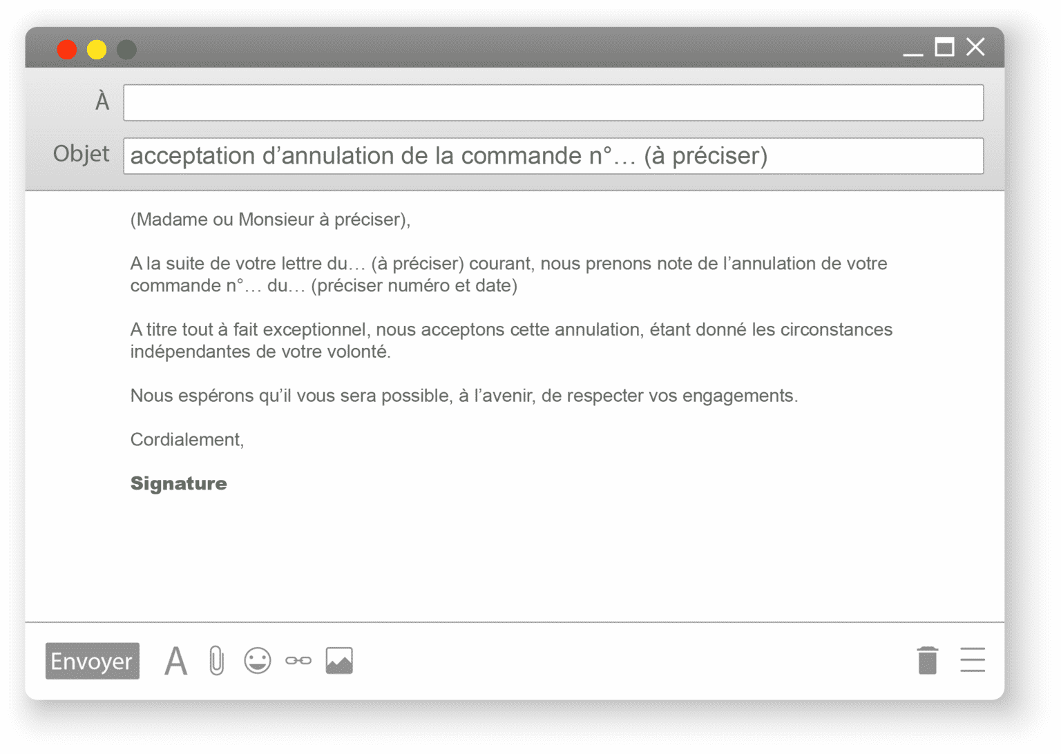 Lettre type d'acceptation d'une annulation de commande